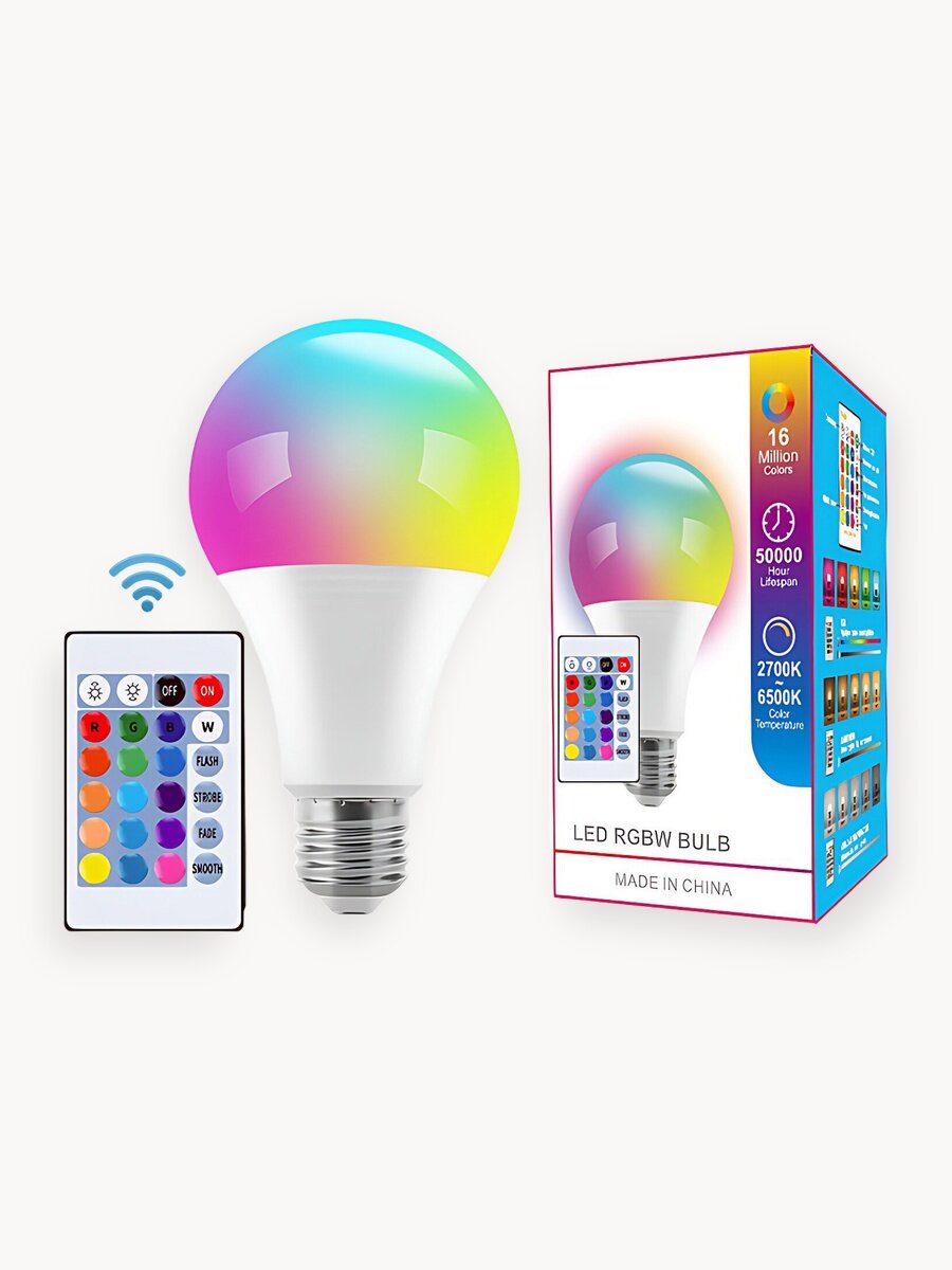 Умная лампочка с пультом Bluetooth LED RGB+W E27 A60 9W