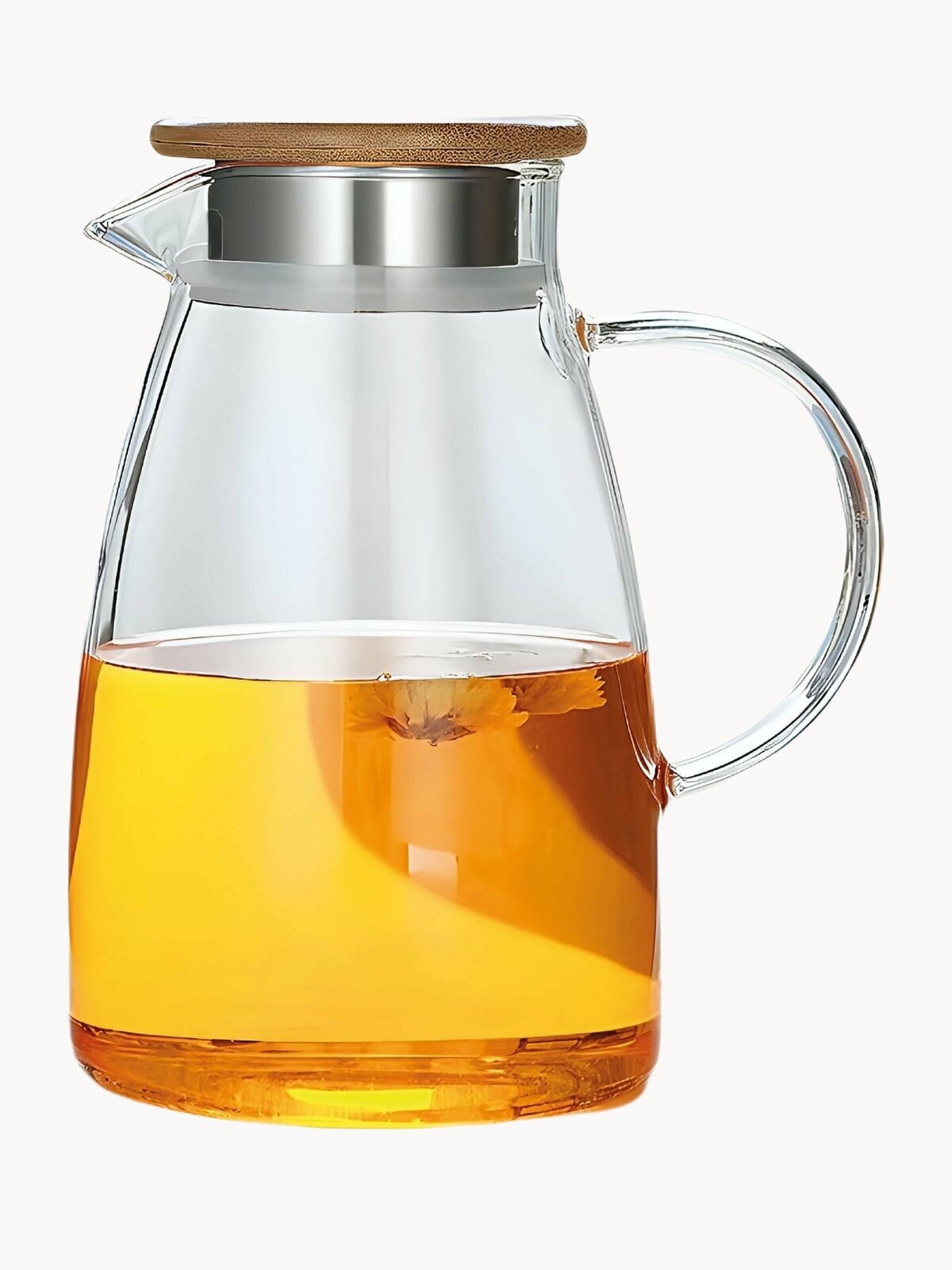 Кувшин для воды стеклянный, Formula Tepla, с металлической крышкой с накладкой из бамбука 2000 мл.