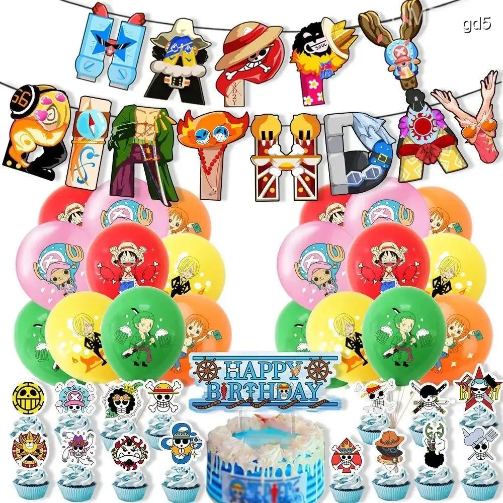 Набор для праздника в стиле One Piece: 39 шаров, гирлянда и топперы декора дня рождения