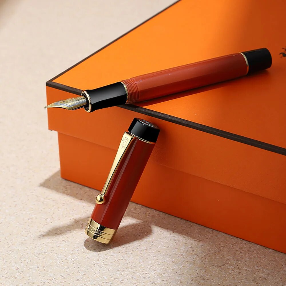 Перьевая ручка Jinhao 100 Century, оранжевый корпус, красная отделка, перо F