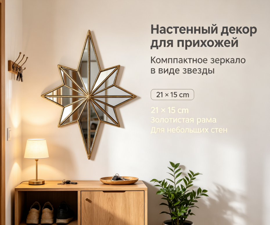 Зеркало в форме звезды, винтажное украшение для стен, подходит для оформления гостиной и прихожей.