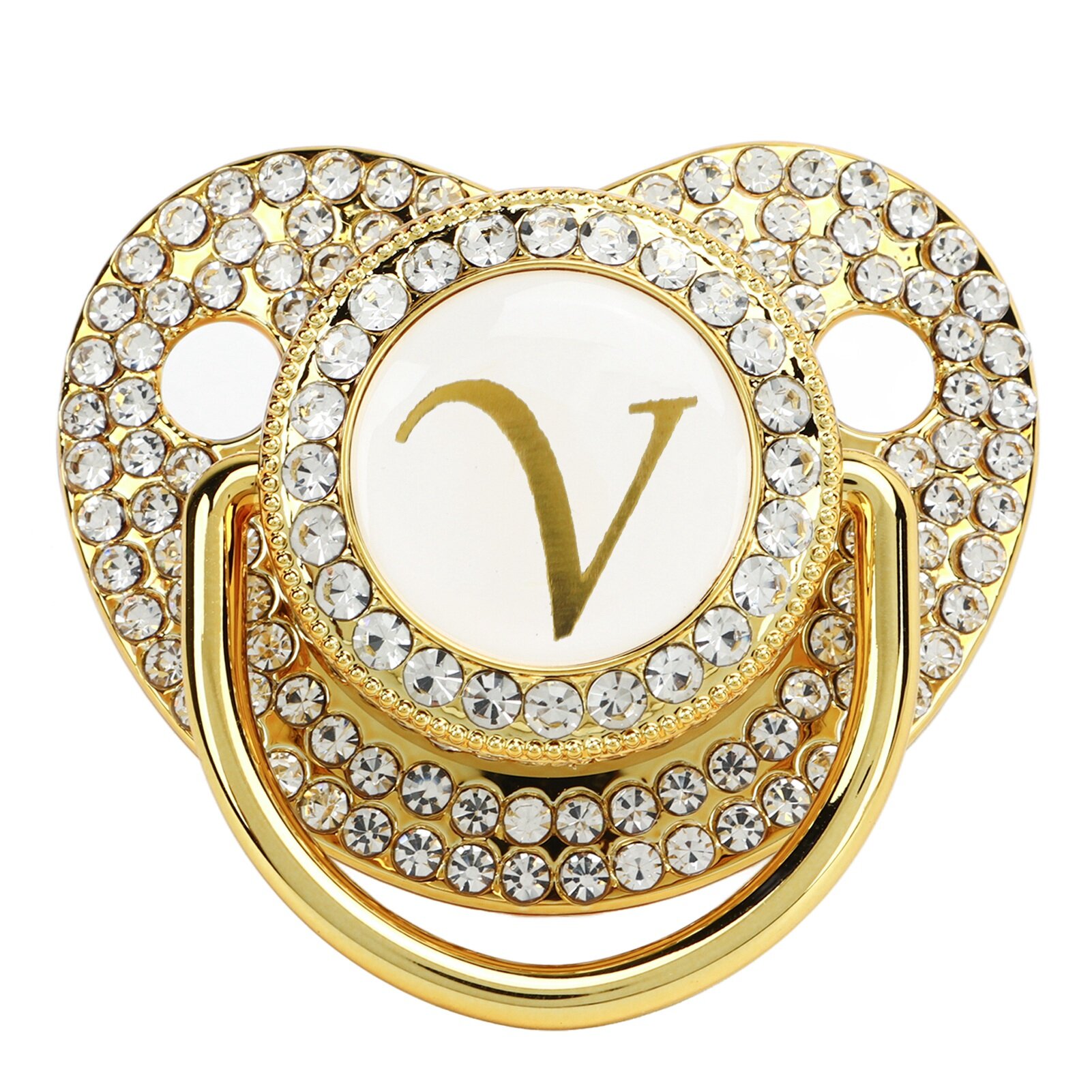Пустышка Baby Bling с золотистым зажимом в форме буквы V, изогнутая пустышка с пылезащитным чехлом для новорожденного.