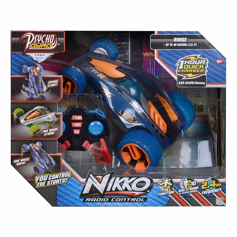 Toy State Nikko Remote Controlled Car Psycho Gyro / Детский Электронный Игрушечный Автомобиль-каскадер С Дистанционным Управлением, Оснащенный Зарядным Устройством И Ручкой Дистанционного Управления