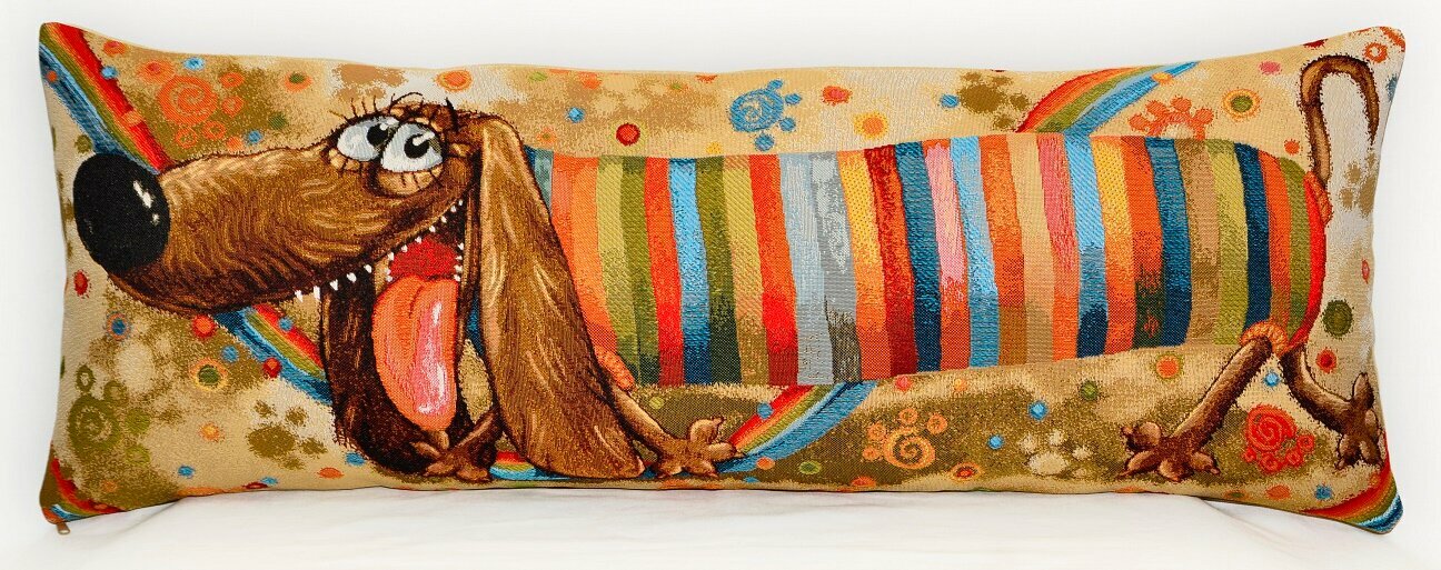 Декоративная гобеленовая наволочка "Друзья Такса полоска" 32*85 см MIDA VANERI