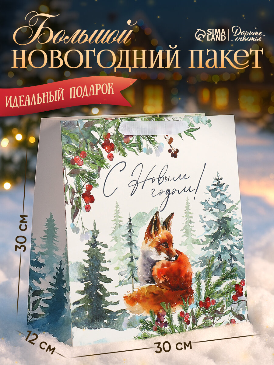 Подарочный пакет новогодний Forest, 30 х 30 х 12 см, для упаковки подарка на Новый год