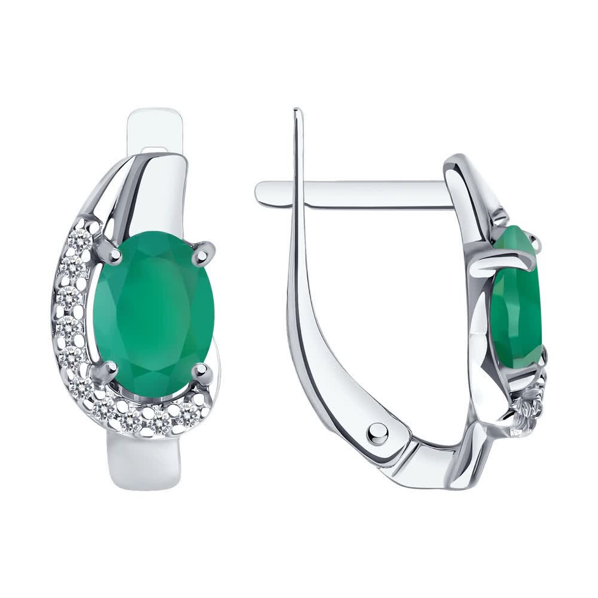 Серьги, серебро, 925 проба, родирование, фианит, агат