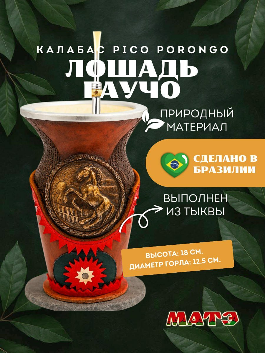 Комплект для мате «Гаучо» (калабас + бомбилья + подставка из натуральной кожи)