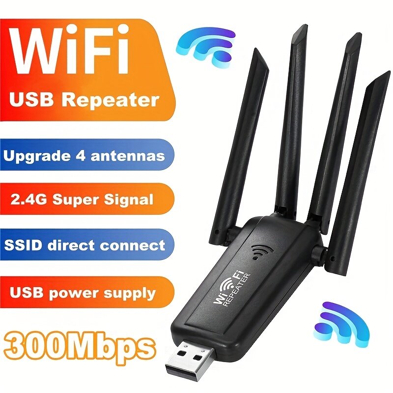 4 антенны USB беспроводной ретранслятор, усилитель сигнала Wi - Fi, одночастотный 300M сетевой расширитель, 2.4G супермодель,