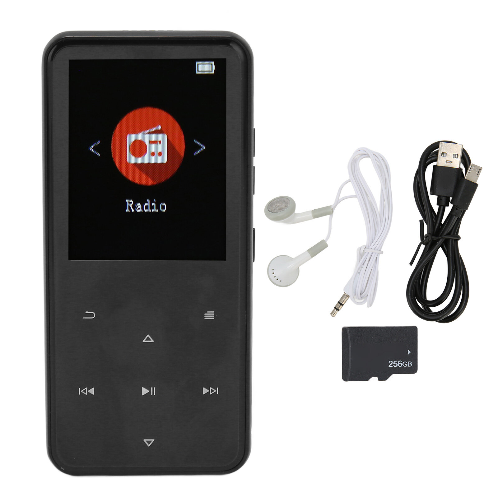 MP3-плеер 2.4", BT 5.0, 16+256GB, FM-радио, черный