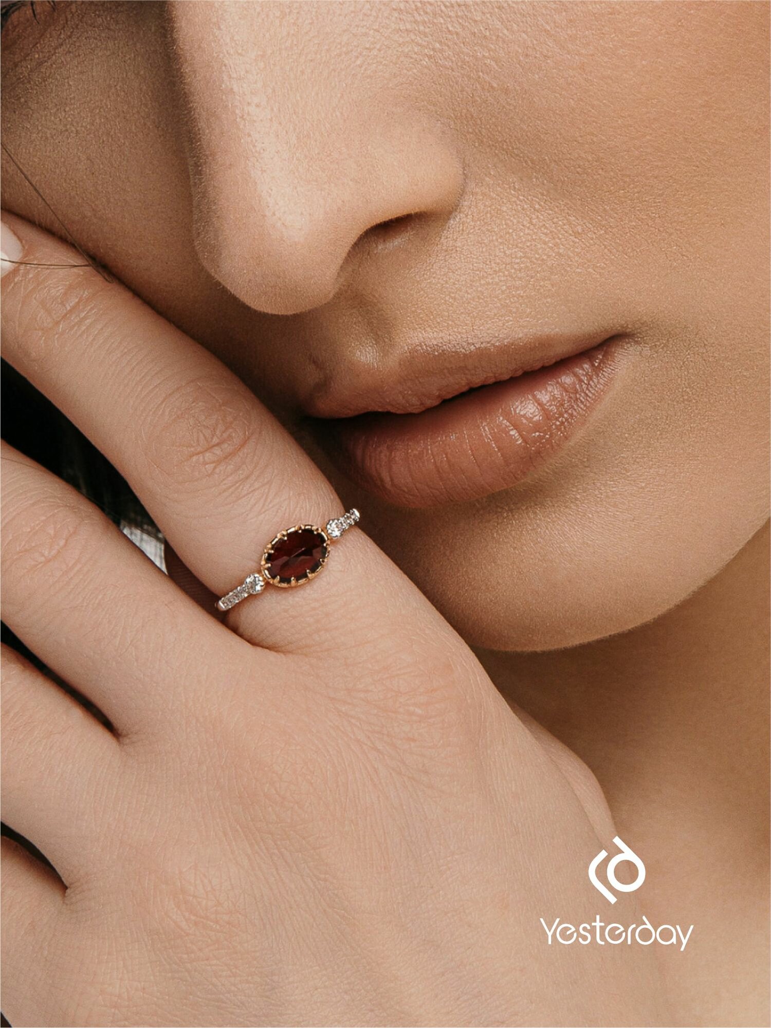 Кольцо, красное золото, 585 проба, гранат, фианит