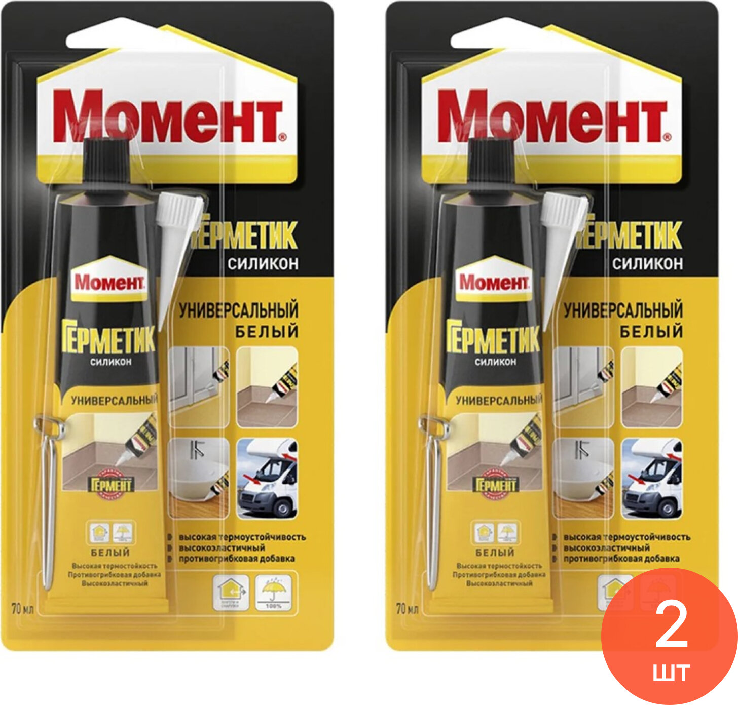 Герметик силиконовый Момент универсальный, высокоэластичный, белый, 70мл / строительство и ремонт (комплект из 2 шт)