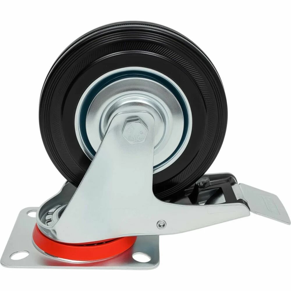 Колесо для тележки промышленное поворотное с тормозом с подшипником 160мм резина/сталь Gigant G-04-09-42