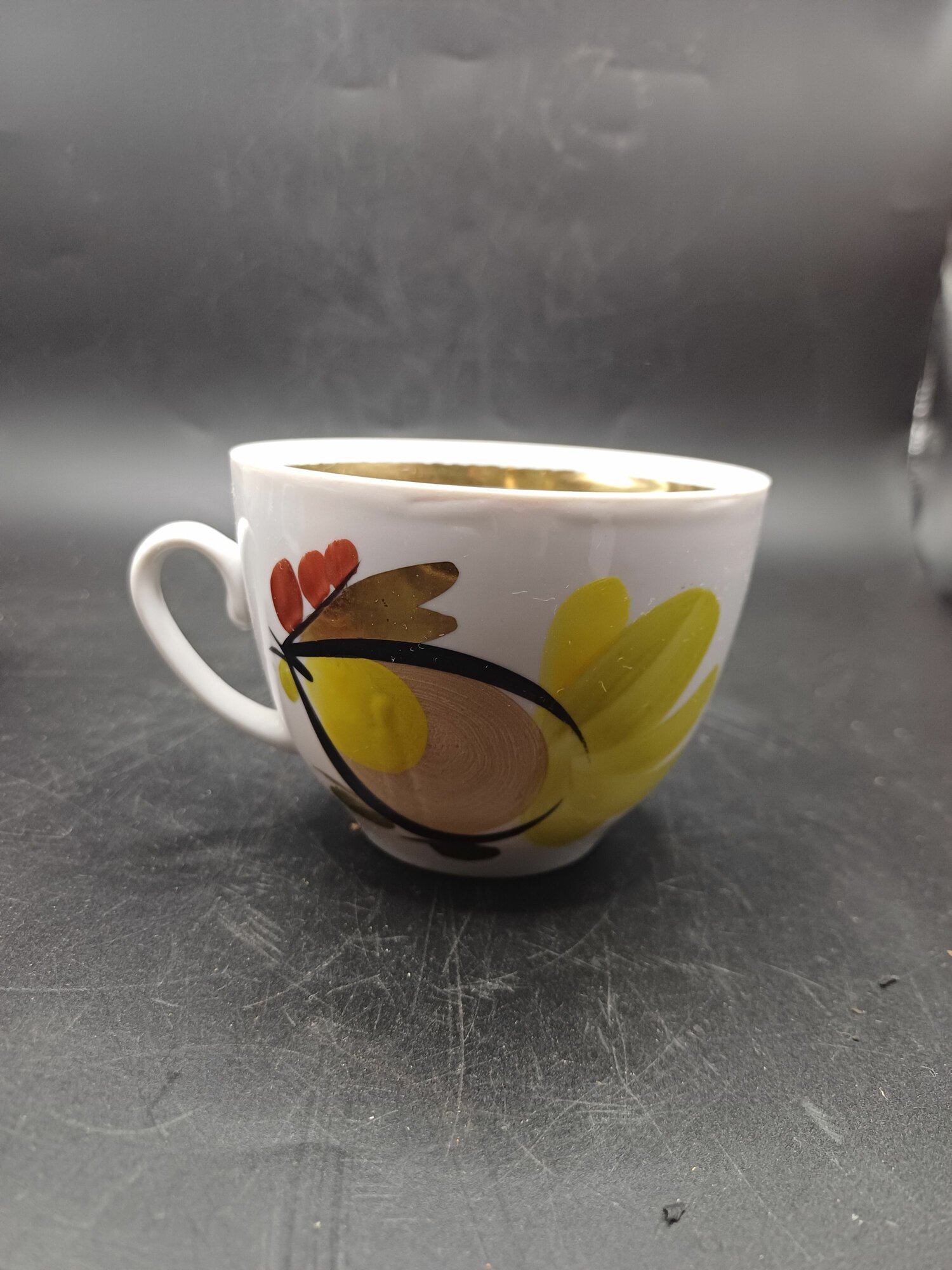 Чашка Петушок винтажная советская, фарфор, деколь, Полтавской фарфоровый завод СССР