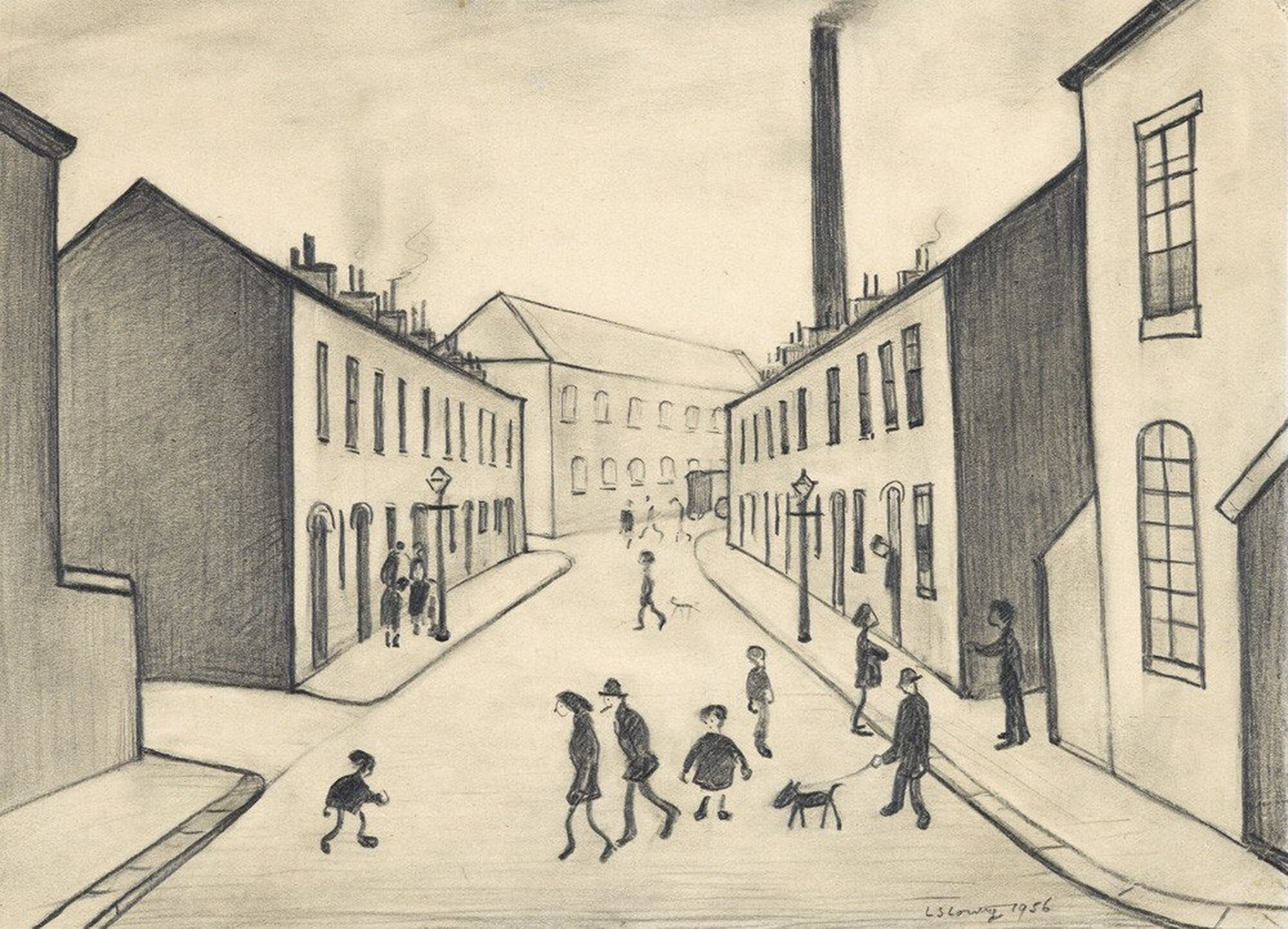 Плакат, постер Л. С. Лаури: спичечные человечки индустриальной Британии на бумаге, размер 21х30см