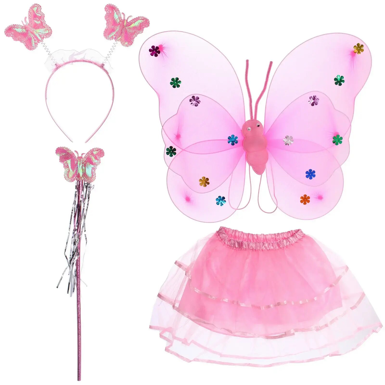 Карнавальный костюм «Волшебная сказка», розовый, юбка, крылья, палочка, ободок