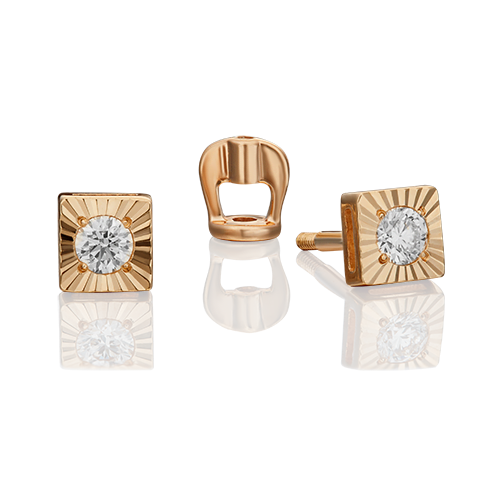 Серьги, красное золото, 585 проба, бриллиант