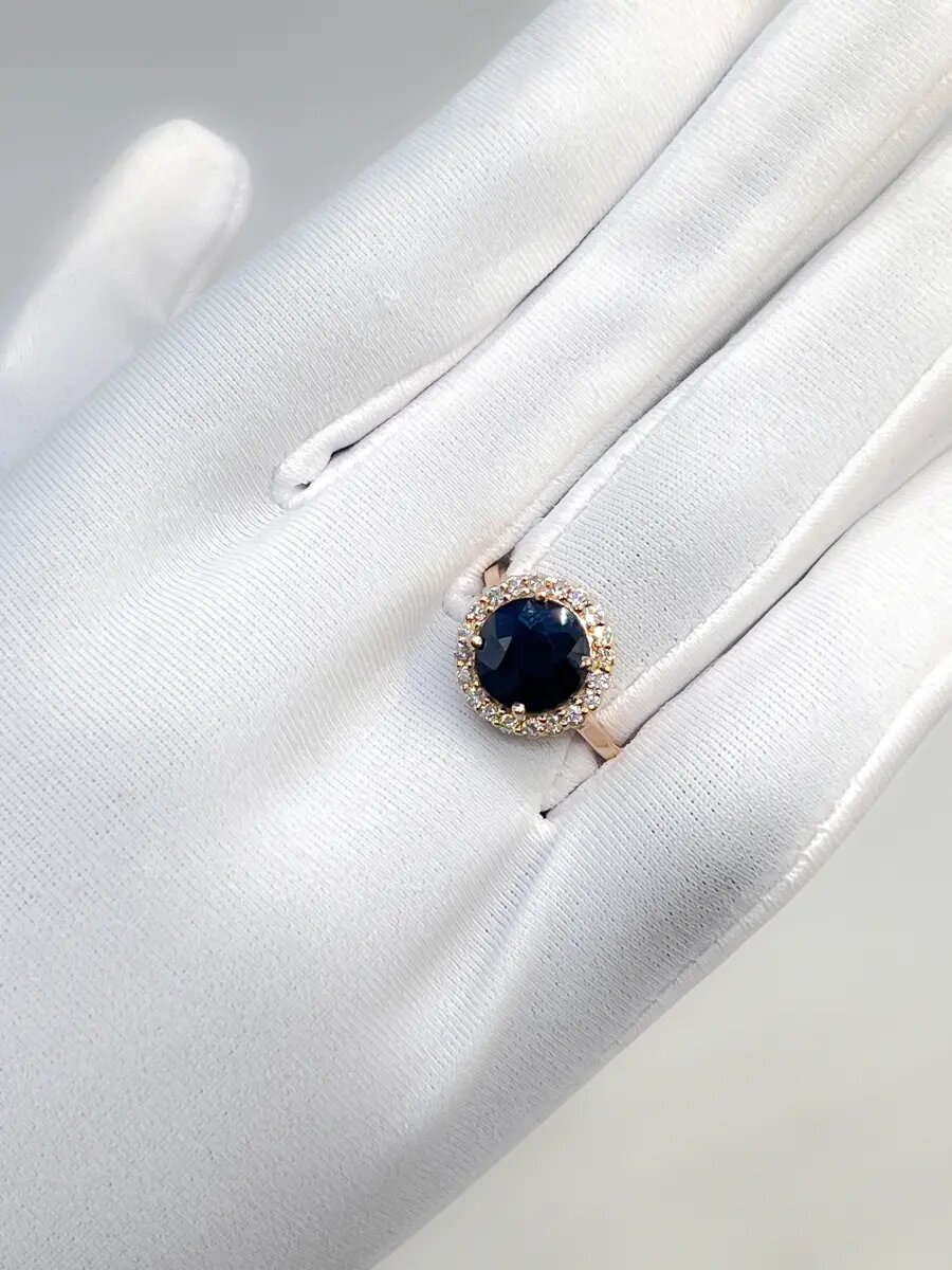 Кольцо, красное золото, 585 проба, сапфир, бриллиант