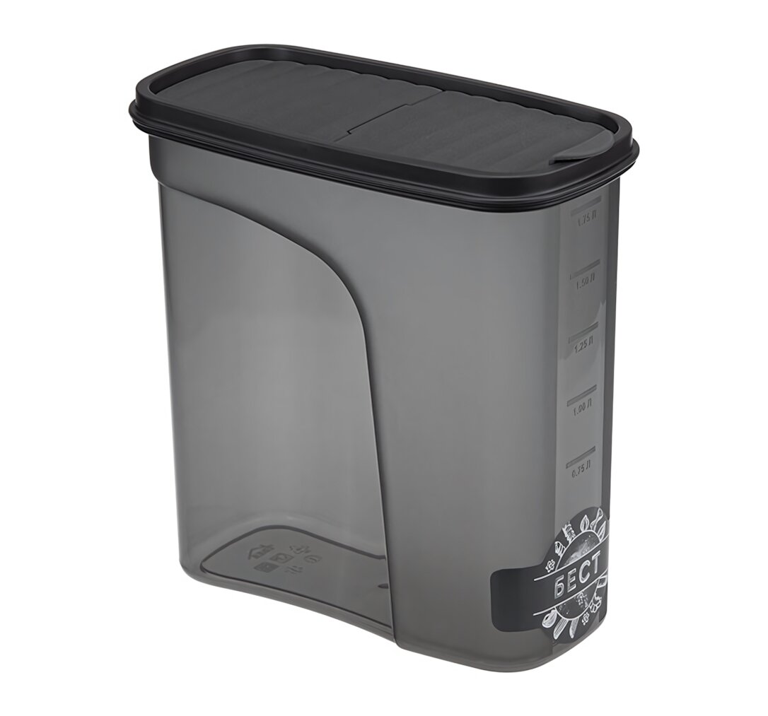 Емкость для сыпучих продуктов бест 2л, графитовый, удобная для хранения