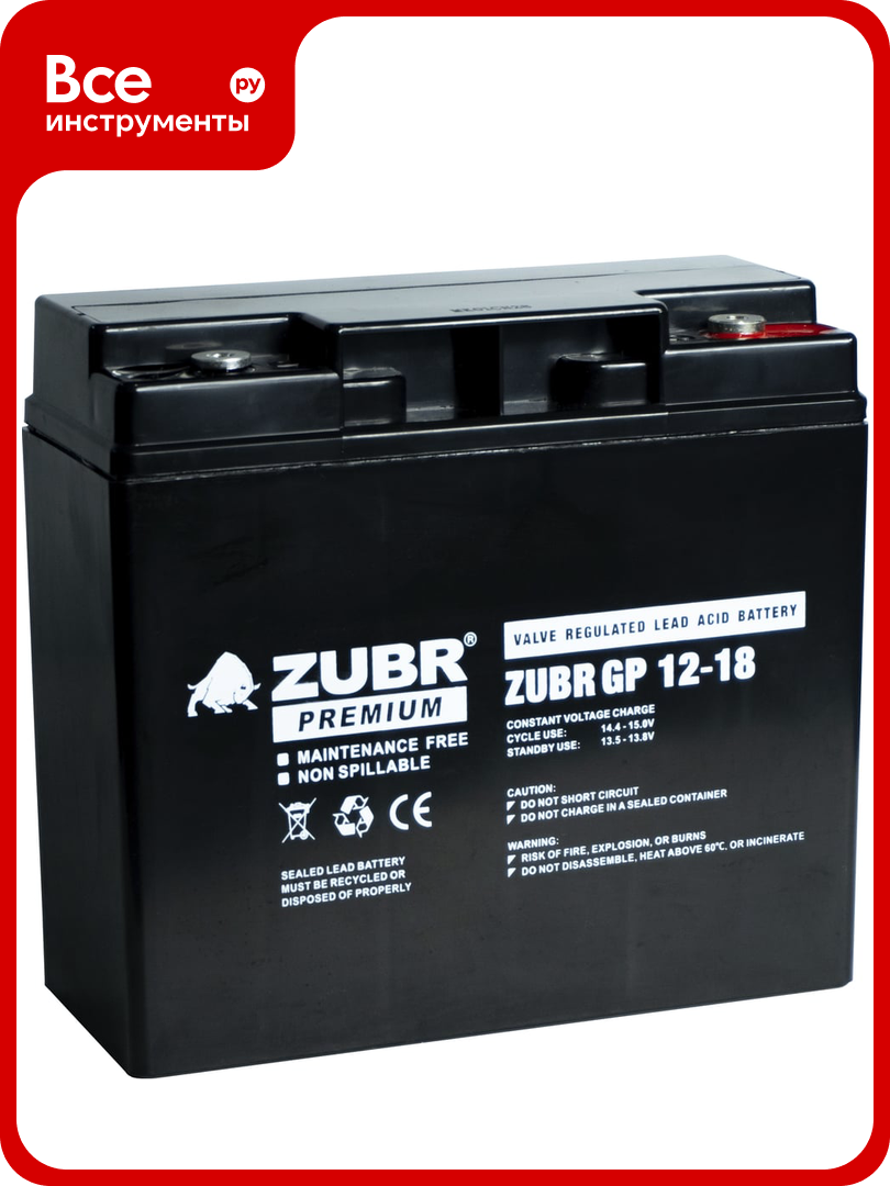 Аккумуляторная батарея ZUBR GP 12V 18Ah, Китай GP12-18(ZUBR) обратная полярность технология AGM