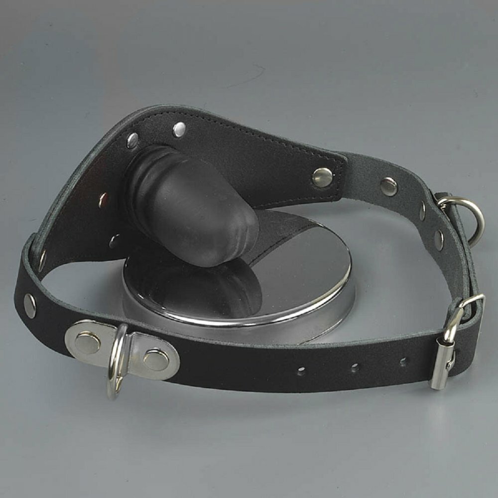 Кляп фаллос натуральная кожа черный