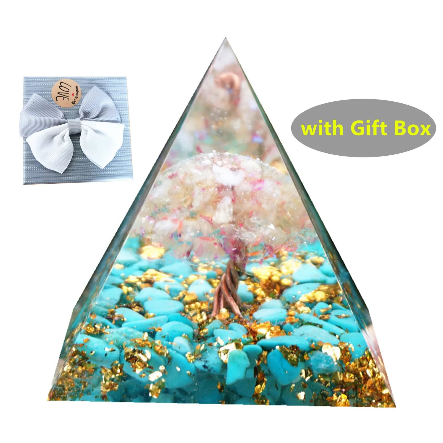 Пирамида оргонит дерево жизни цитрин бирюза 60mm