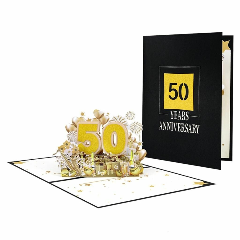 Цифровая юбилейная 3D-трехмерная поздравительная открытка на годовщину-Номер 50