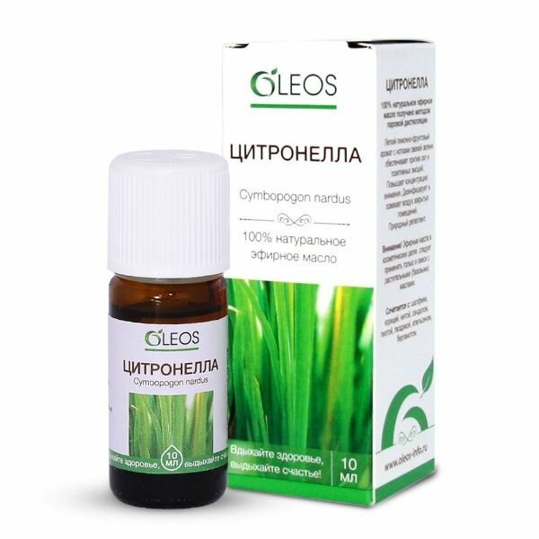 Эфирное масло Oleos "Цитронелла", 100% натуральное, 10 мл