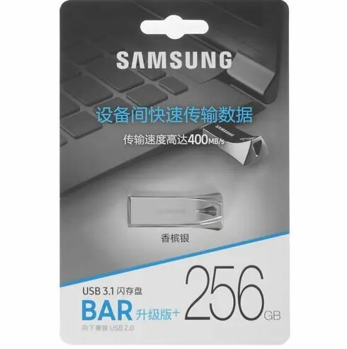 Память USB Flash 256 ГБ Samsung BAR Plus (MUF-256BE3/CN) - USB 3.2 Gen1, до 300 Мбайт/сек, монолит, металл
