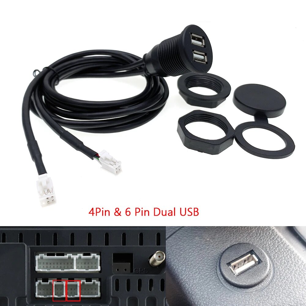 4 6-контактный автомобильный двойной USB-разъем с креплением на панели, Удлинительный Кабель-адаптер для Android радио, мультимедийной навигации, 4 6Pin Dual USB