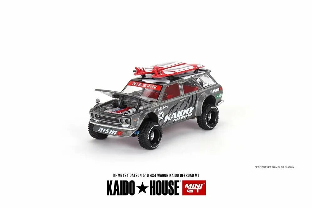 KNOW EASY-Машинка KAIDO HOUSE Mini Gt 1/64 KHMG121 NISSAN DATSUN 510 4X4 WAGON KAIDO OFFROAD V1 Die-cast Alloy Car Model Collection Gift