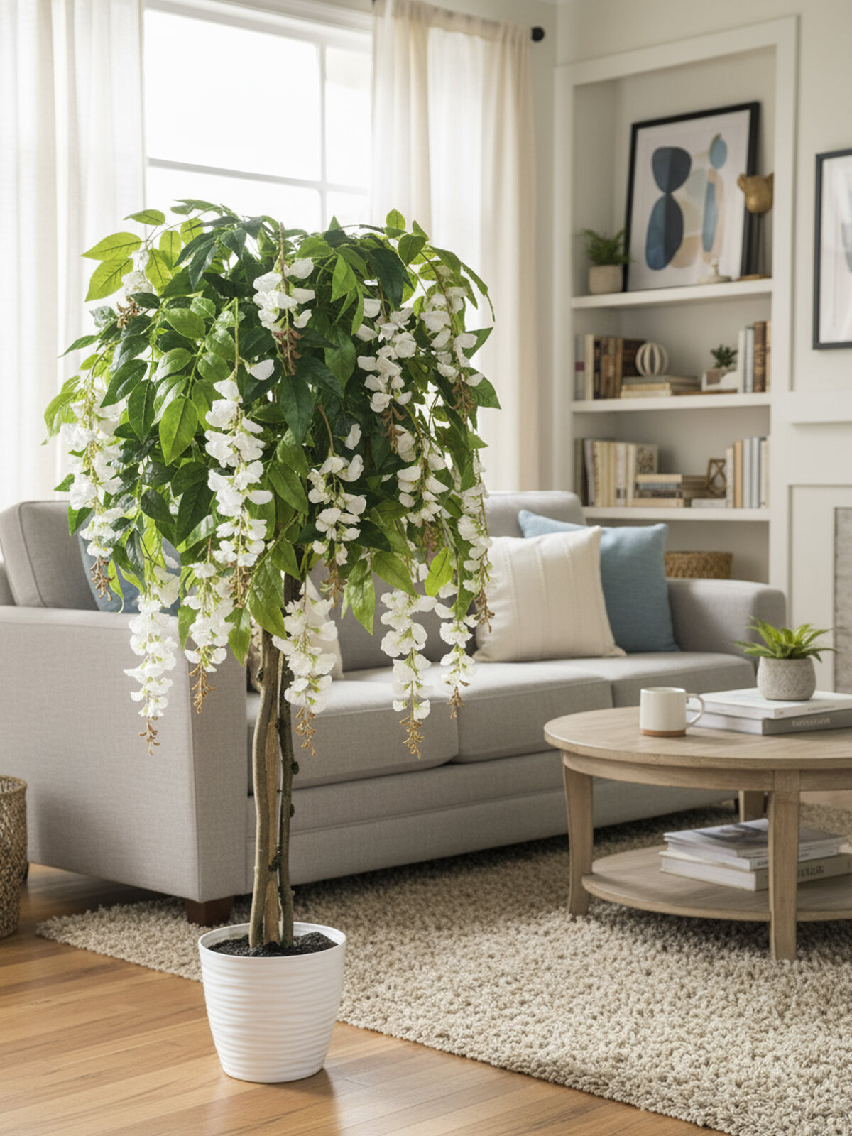 Искусственное дерево Акация белая 130см в кашпо, декоративное растение для интерьера дома от ФитоПарк