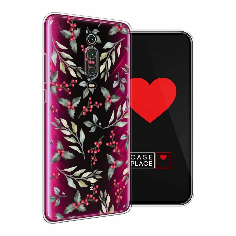 Чехол на Xiaomi Redmi K20/K20 Pro/Mi 9T/9T Pro / Сяоми Редми К20/K20 Pro с принтом Зимние ягоды паттерн, прозрачный — фото 1