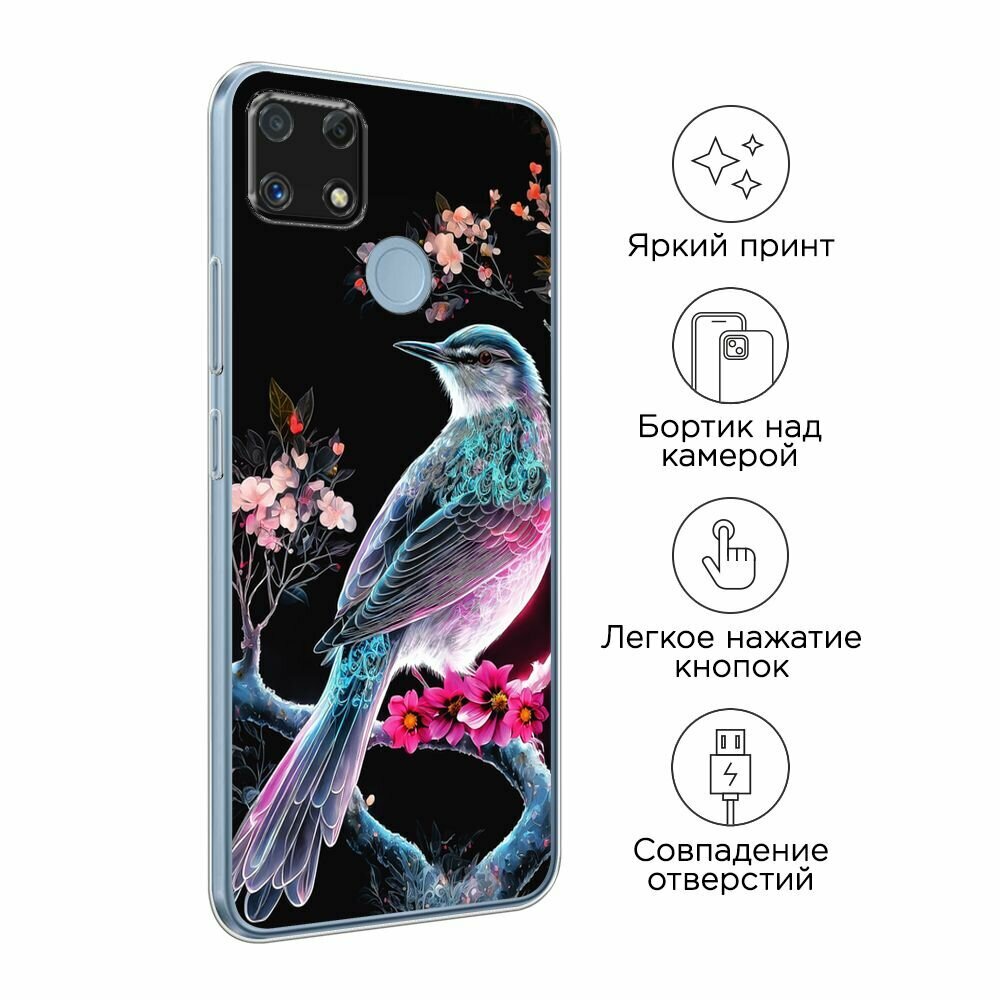 Чехол на Realme C25/C25s / Реалми С25/C25s с принтом "Птица на цветущем дереве" — фото 1
