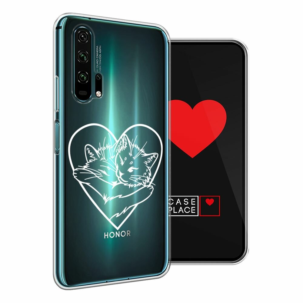 Чехол на Honor 20 Pro / Хонор 20 Про с принтом "Влюблённые котики рисунок 2 - 14 февраля", прозрачный — фото 1