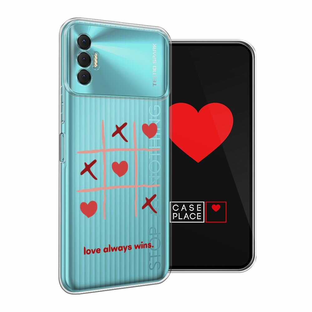 Чехол на Tecno Spark 8P / Техно Спарк 8P с принтом "love always wins - 14 февраля", прозрачный — фото 1