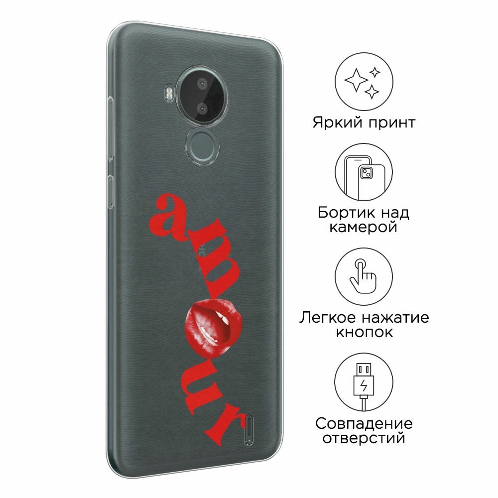 Чехол на Nokia C30 / Нокия C30 с принтом "Amour lips - 14 февраля", прозрачный — фото 1