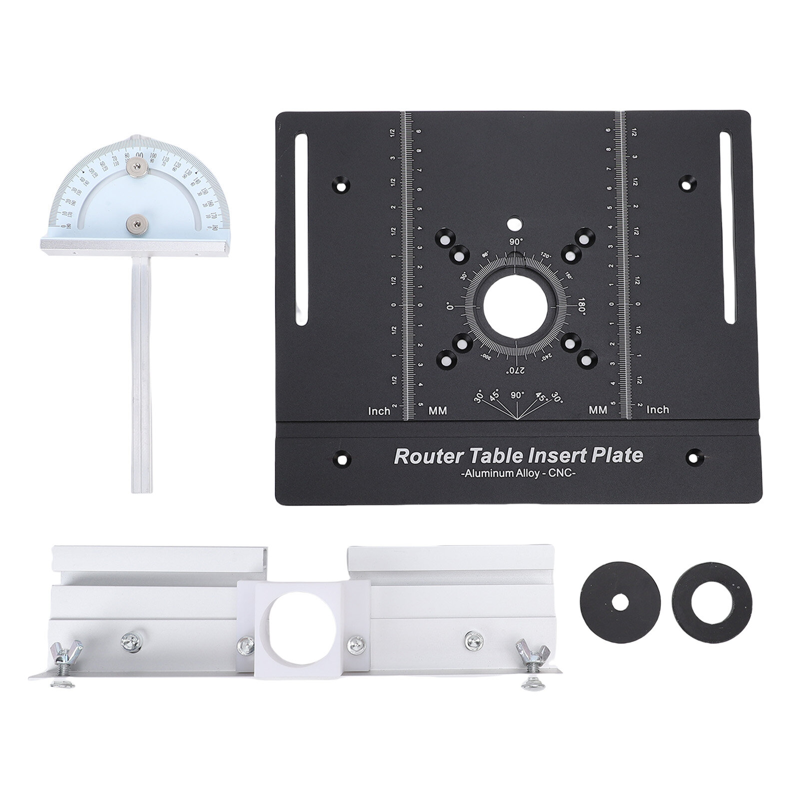 Вставка для фрезерного стола с направляющей для косого среза, алюминиевый сплав, откидная доска для деревообработки, для прорезки пазов и обрезки, черная, с миллиметрово-дюймовой шкалой.