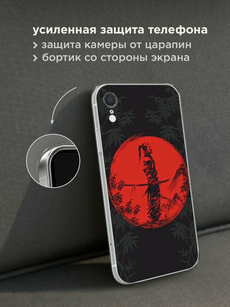 Чехол на Apple iPhone XR / Айфон XR с принтом "Самурай на красном фоне" — фото 1