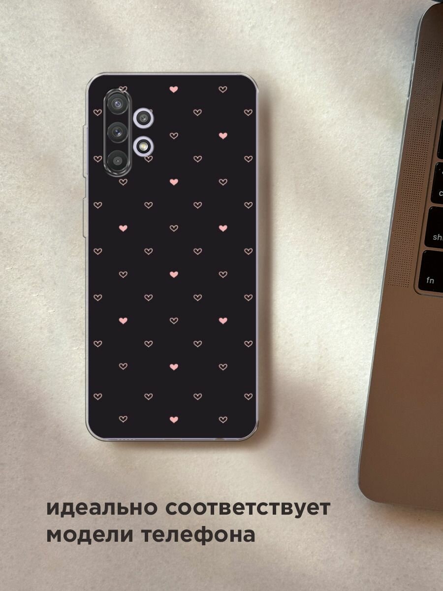 Чехол на Samsung Galaxy A32 / Самсунг Галакси А32 с принтом "Черный фон и сердечки" — фото 1