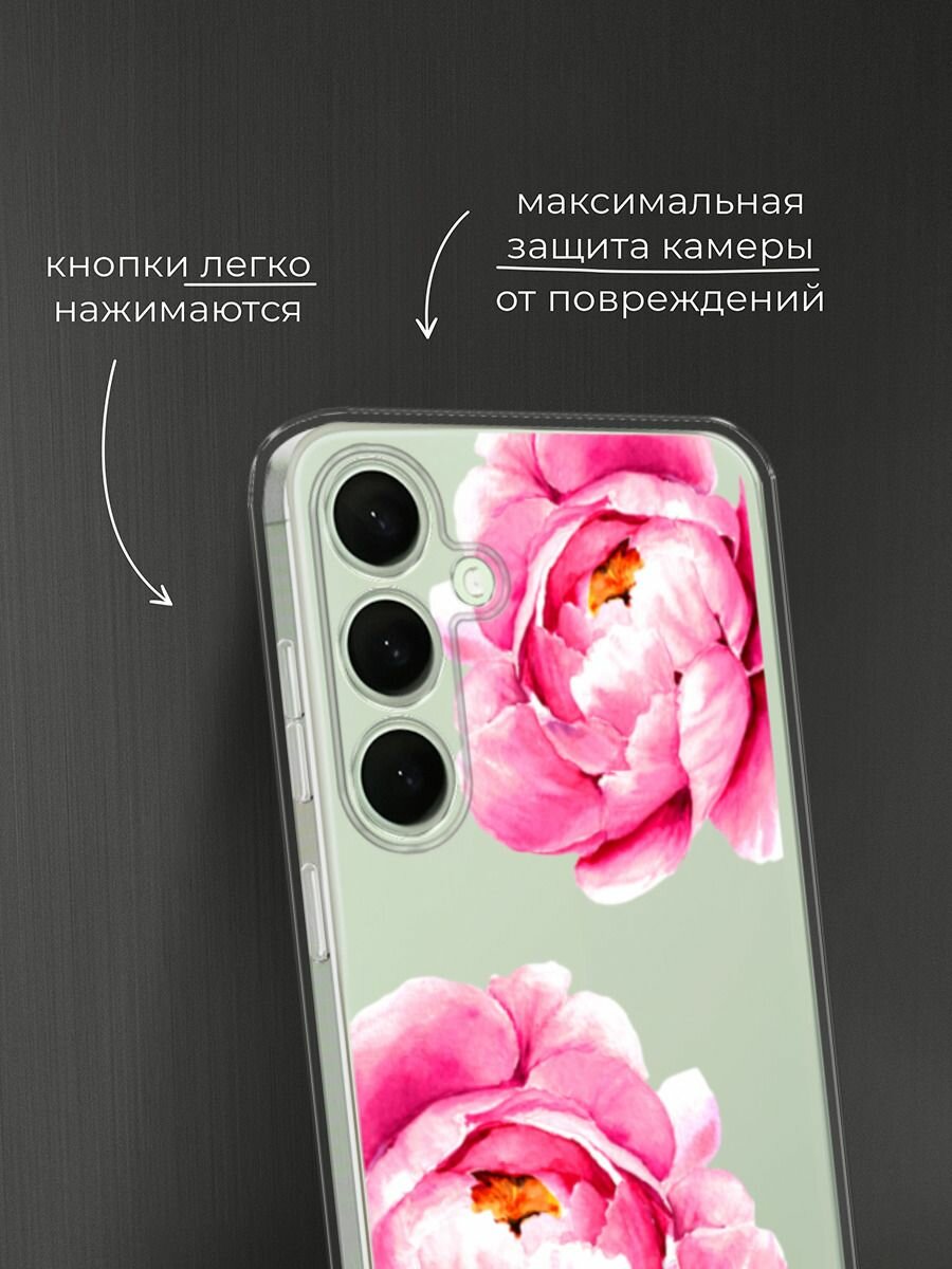 Чехол на Samsung Galaxy S25 Plus / Самсунг S25 Плюс с принтом "Open peonies", прозрачный — фото 1