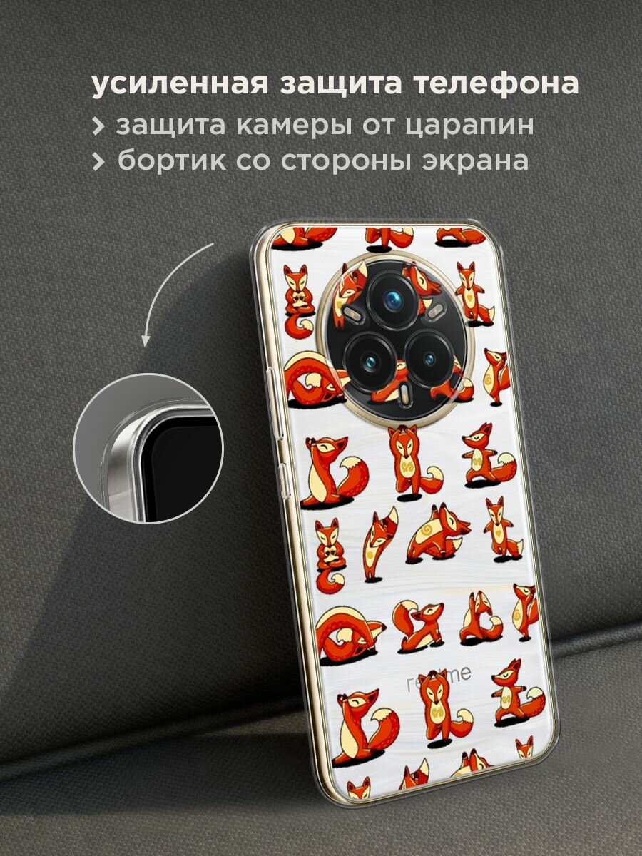 Чехол на Realme 14 Pro+ / Реалми 14 Про+ с принтом "Йога для лисы", прозрачный — фото 1
