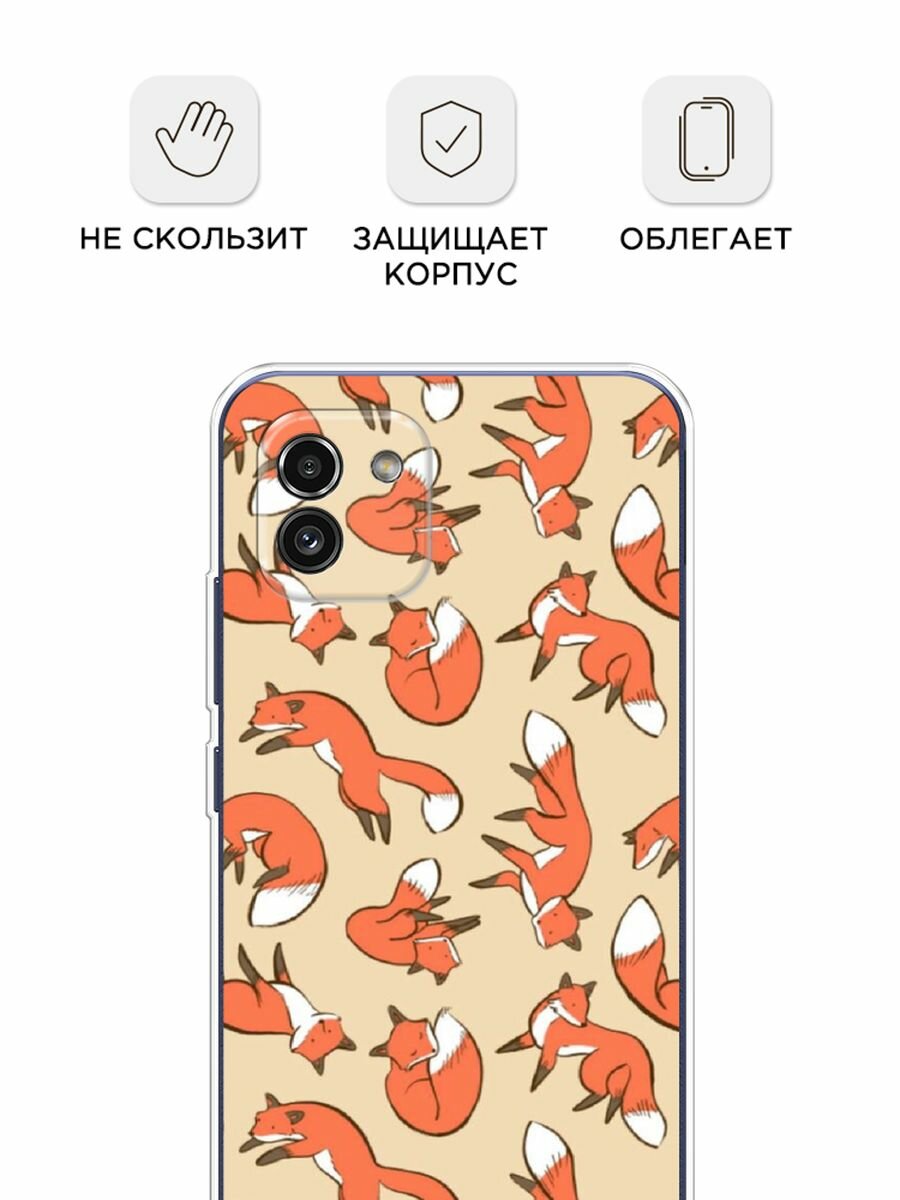 Чехол на Samsung Galaxy A03 / Самсунг Галакси А03 с принтом "Лисички фон" — фото 1