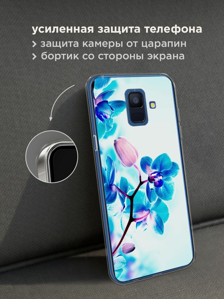 Чехол на Samsung Galaxy A6 / Самсунг Галакси А6 с принтом "Голубая орхидея" — фото 1