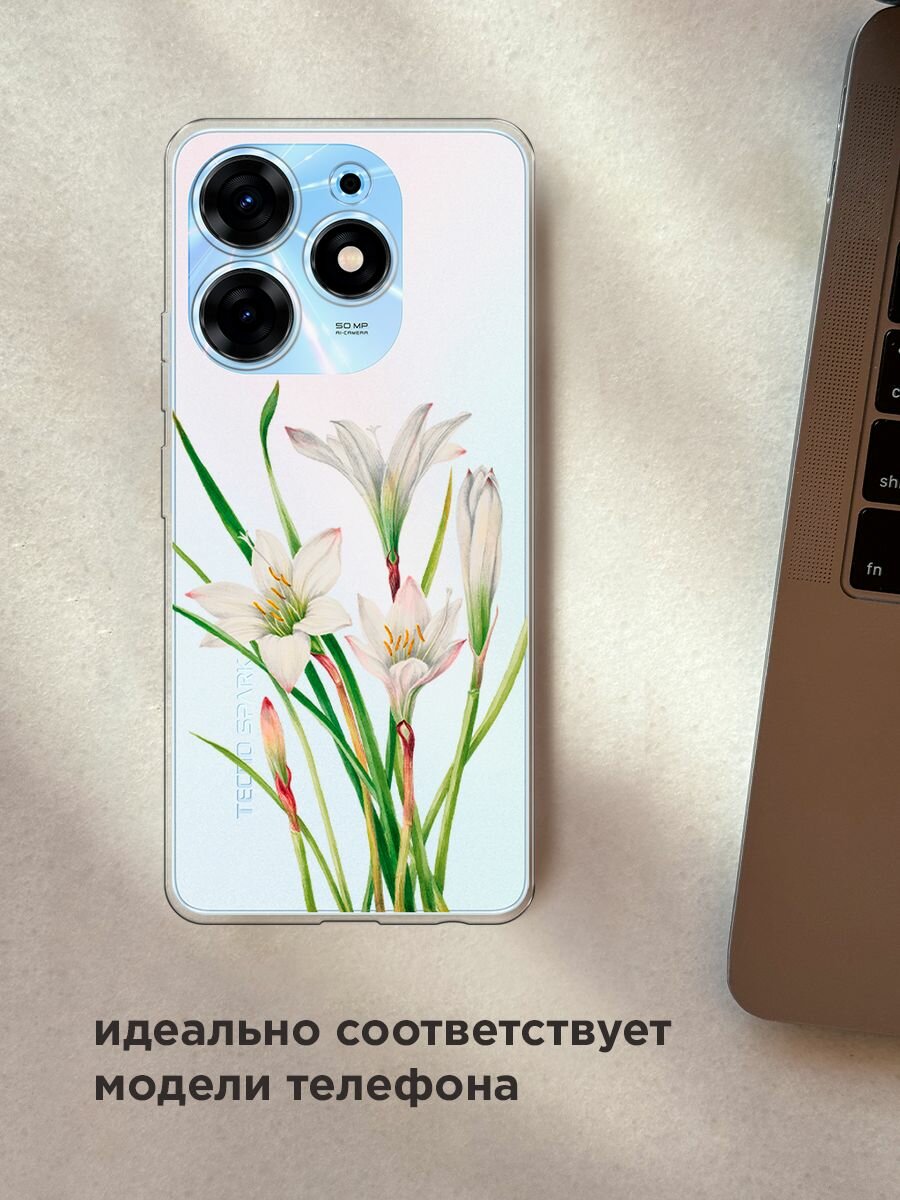 Чехол на Tecno Spark 10 Pro / Текно Спарк 10 Про с принтом "White lily", прозрачный — фото 1