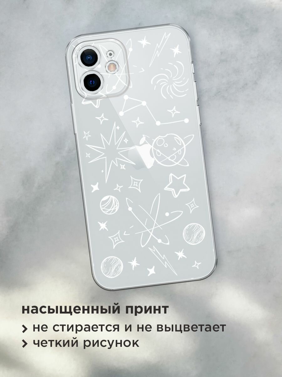 Чехол на Apple iPhone 12 mini / Айфон 12 Мини с принтом "Космическая вселенная", прозрачный — фото 1