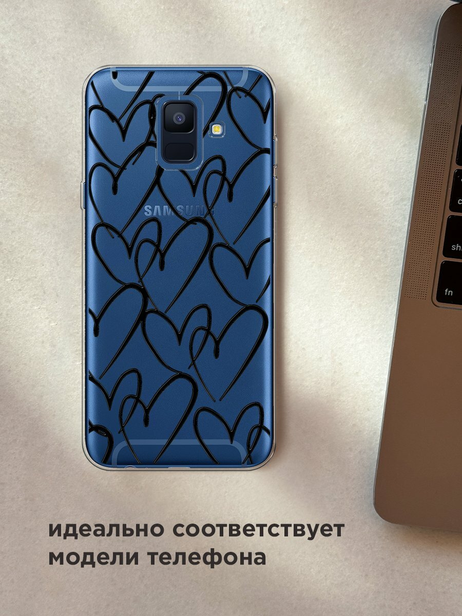 Чехол на Samsung Galaxy A6 / Самсунг Галакси А6 с принтом "Hearts doodle black 1" — фото 1