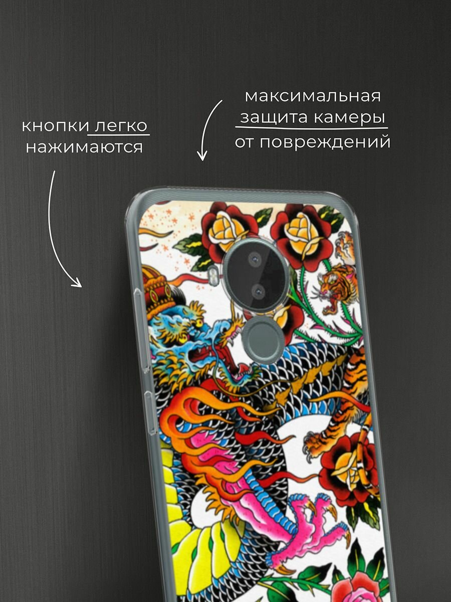 Силиконовый чехол на Nokia C30 / Нокия C30 с принтом "Дракон в цветах" — фото 1