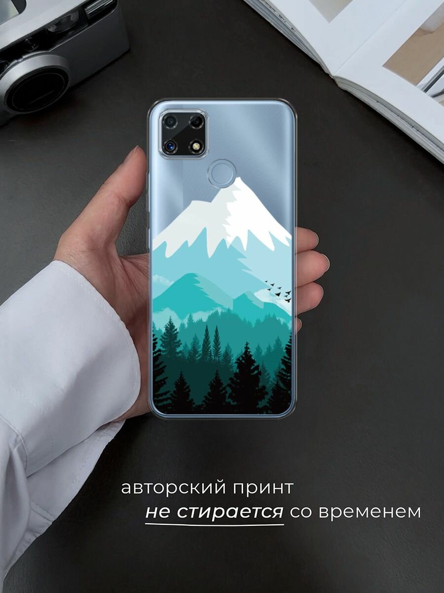 Чехол на Realme C25/C25s / Реалми С25/C25s с принтом "Синяя снежная гора", прозрачный — фото 1