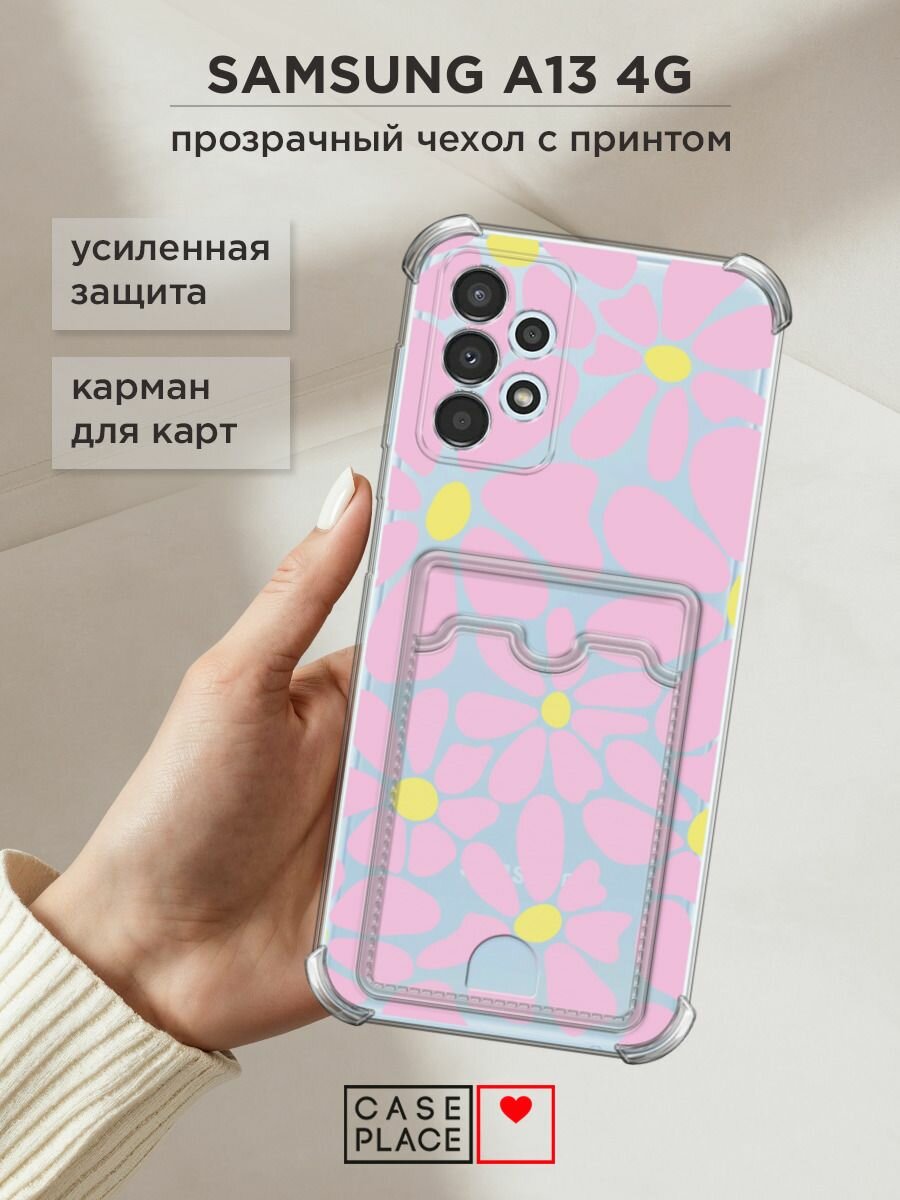 Чехол на Samsung Galaxy A13 (Самсунг Галакси А13) с картой и принтом "Розовые лепестки 2"