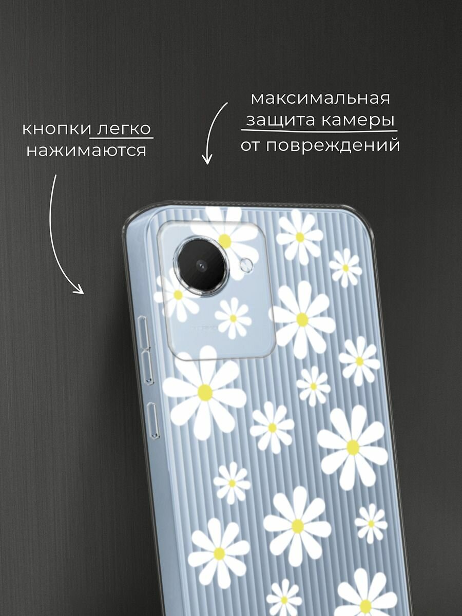 Чехол на Realme C30 / Реалми C30 с принтом "Большие ромашки", прозрачный — фото 1